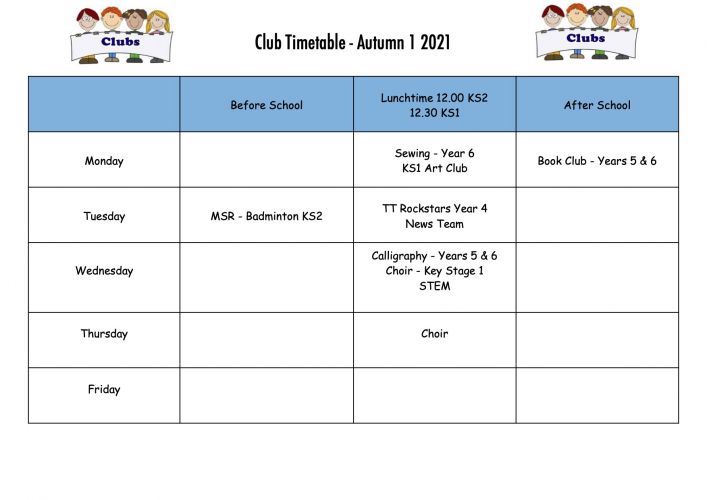 Clubs This Half Term Clubs This Half Term